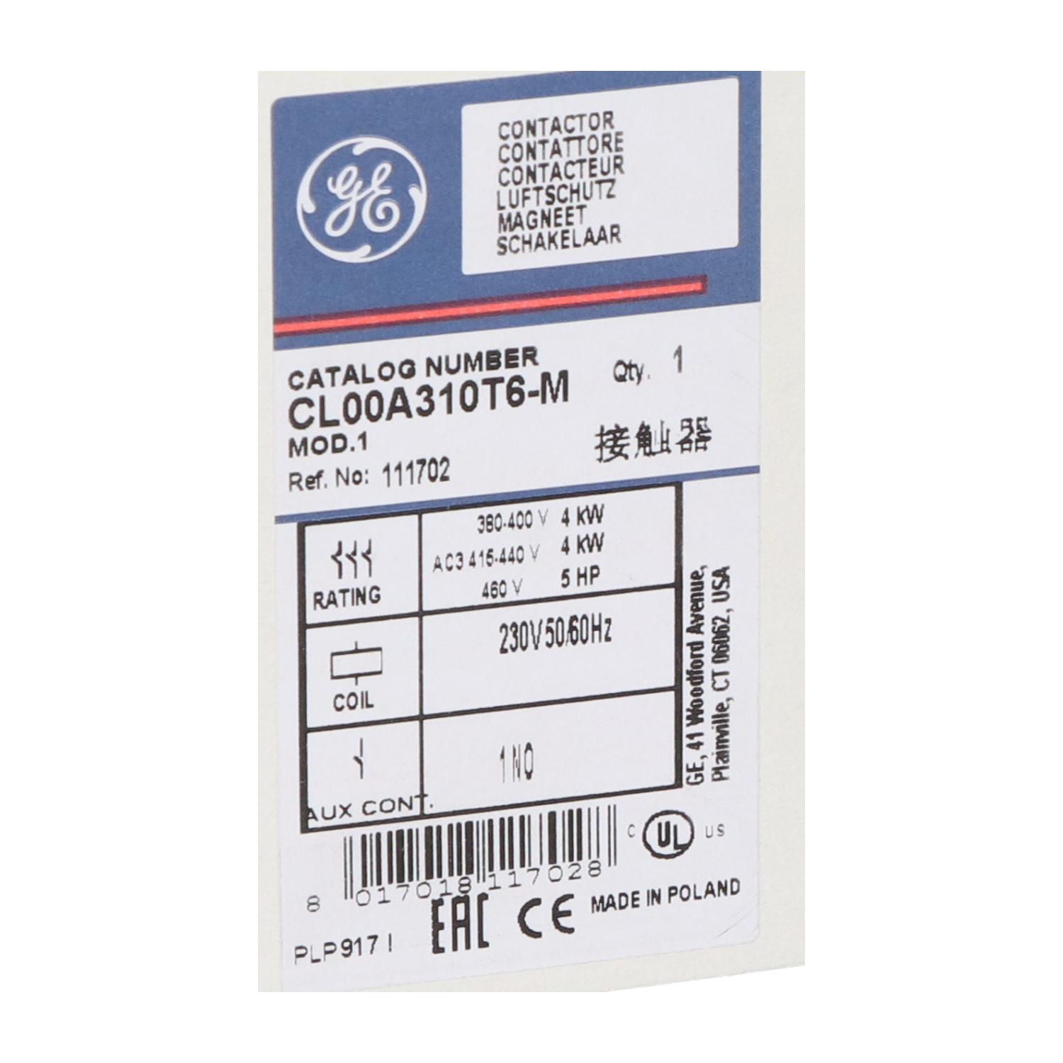 General Electric CL00A310T6-M contactor 111702 New NFP