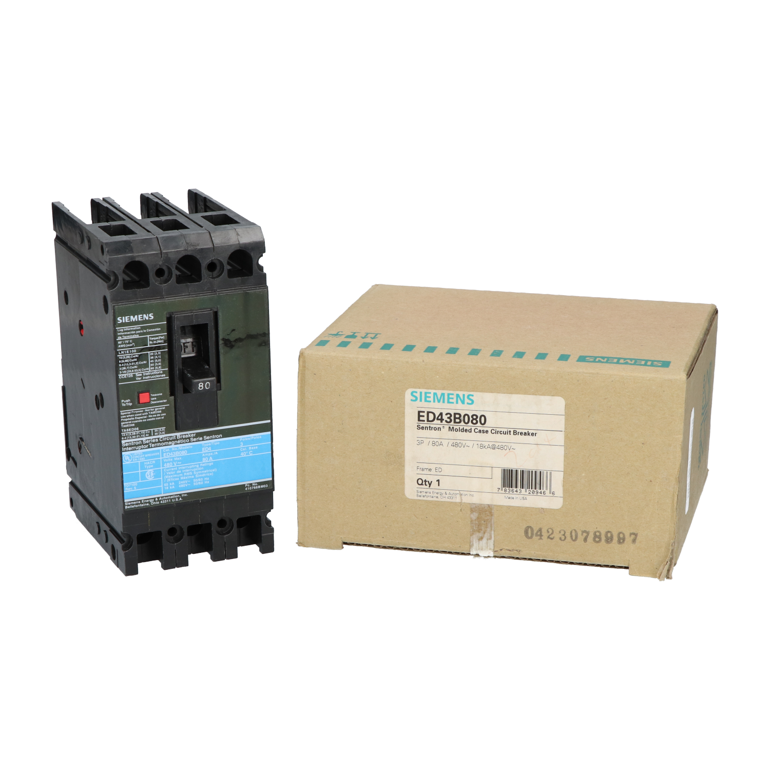 Siemens ED43B080 Circuit Breaker Type ED4 New NFP