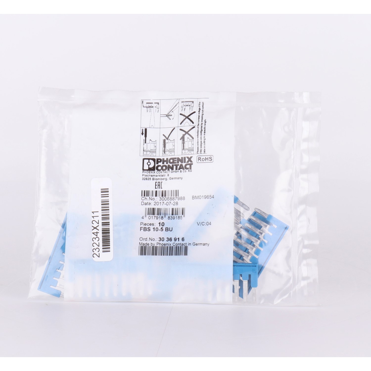 Phoenix Contact 3036916 Fbs 10-5 Bu Spring (10pcs) New NFP Sealed