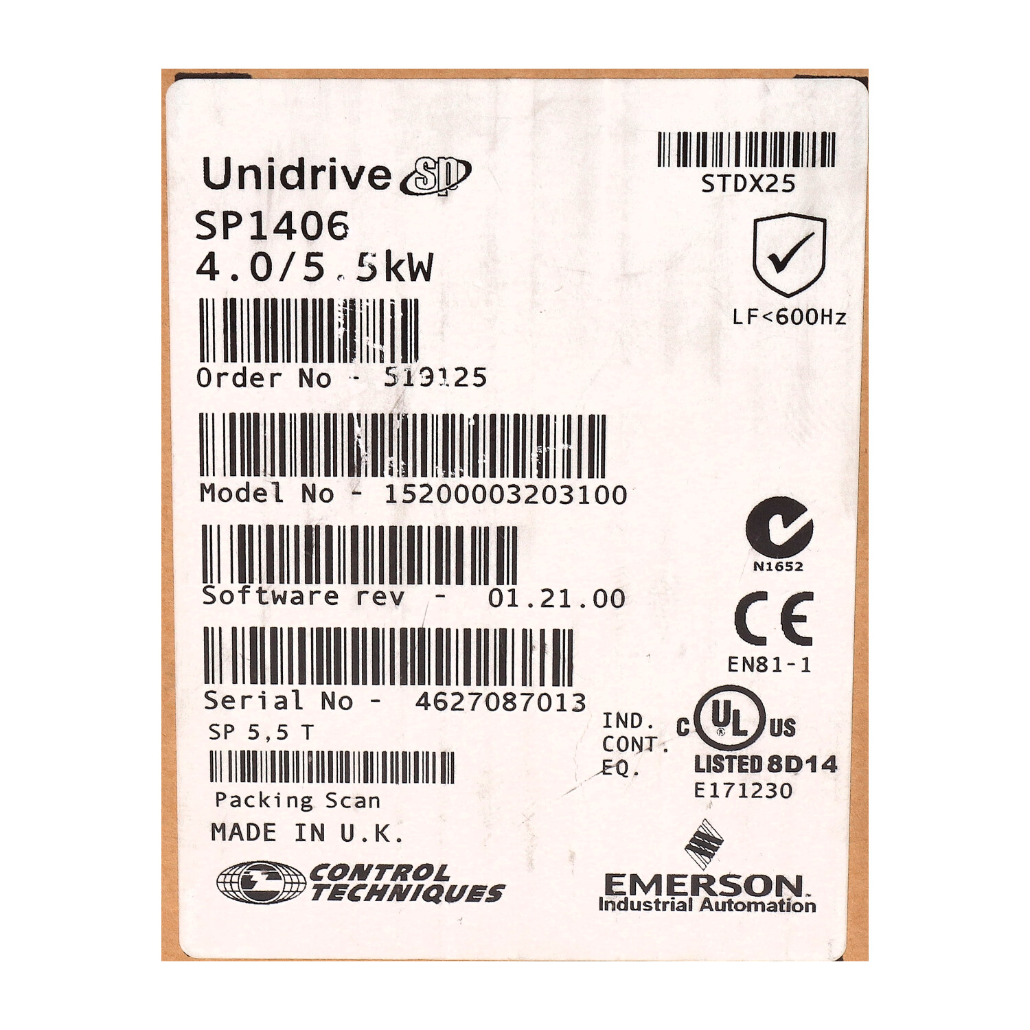 Control Techniques SP140 AC Unidrive 7.5 HP 4 / 5.5 kW 380-480 V New NFP