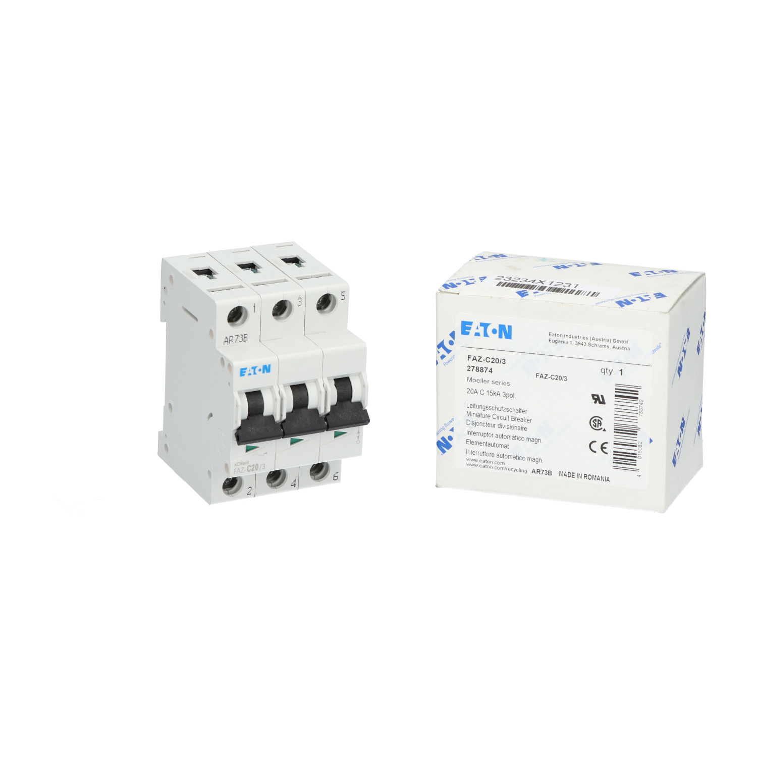 Eaton FAZ-C20/3 Faz-C20 / 3 Int. Mt 10Ka 3P C 20A New NFP