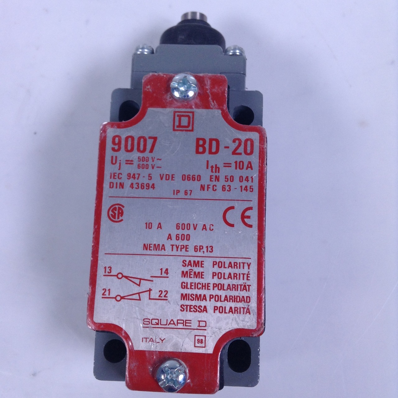 Square D 9007 BD-20 Limit Switche 10A 600Vac DIN 43694 NMP