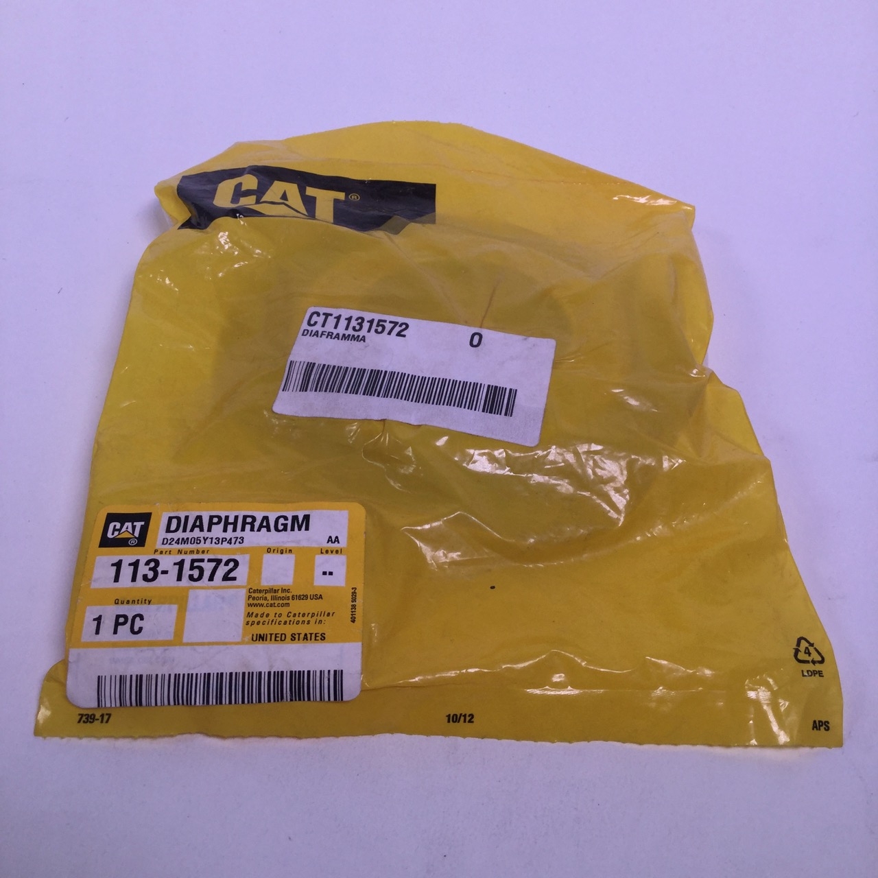 Caterpillar 113-1572 Diaphragm New Factory Packing Sealed