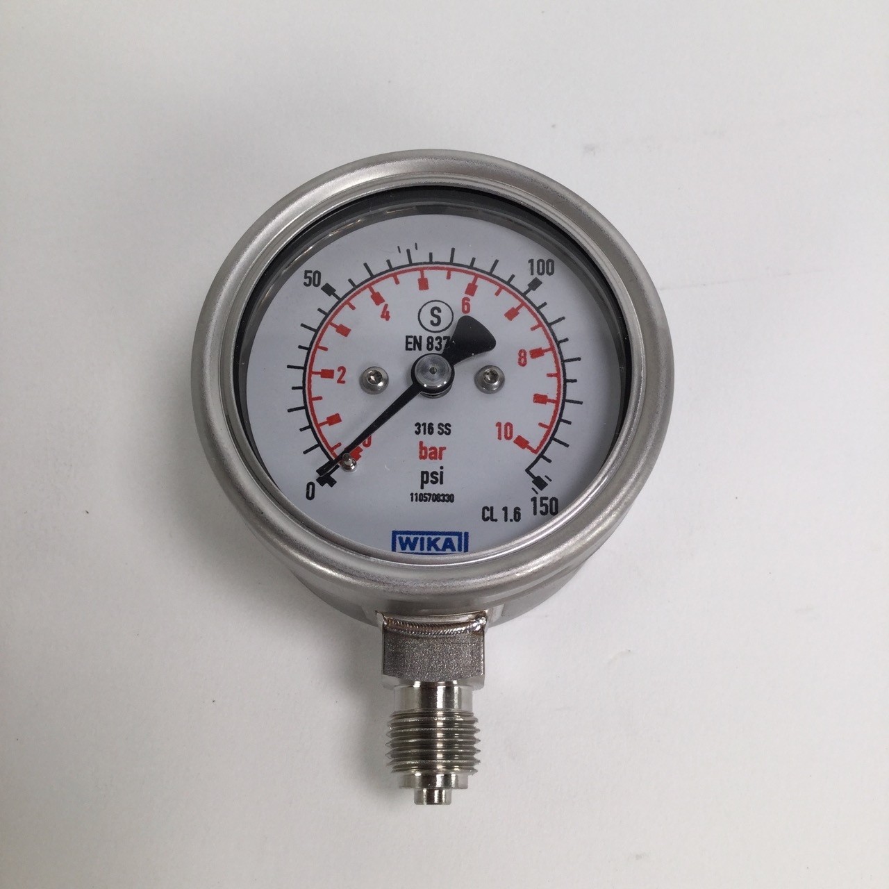Wika 232.30.63 Air Pressure Gauge 0-150psi/10bar Ø63mm Lower mount G1 ...