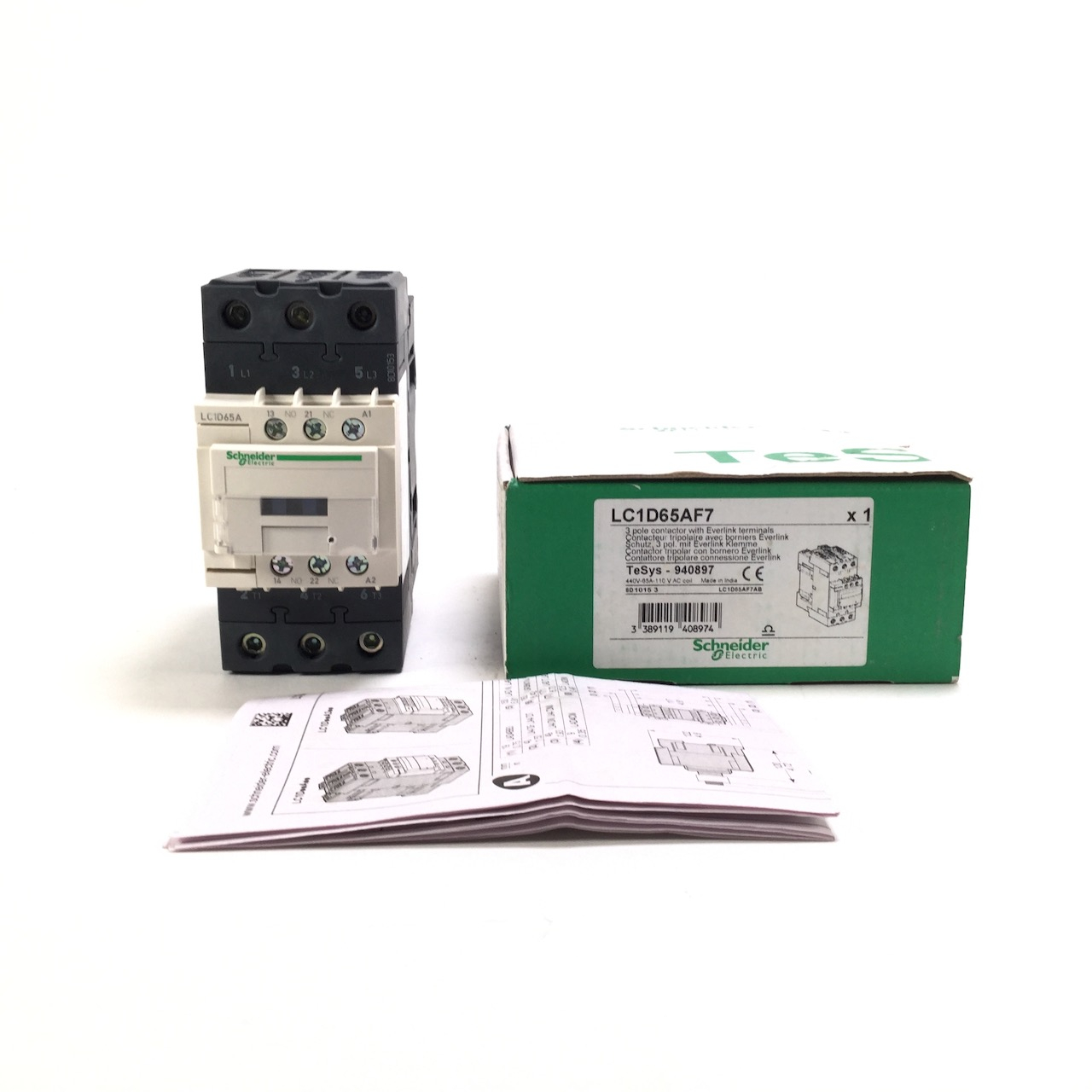 Schneider Electric LC1D65AF7 3 Pole Contactor with Everlink Terminals ...